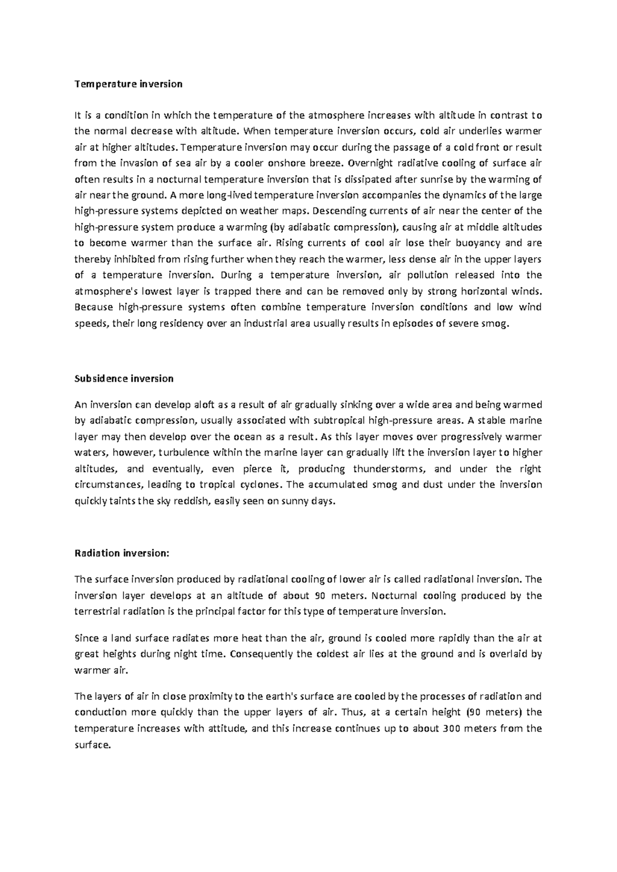 Temperature Inversions: Types, Causes, and Environmental Impacts - Studocu