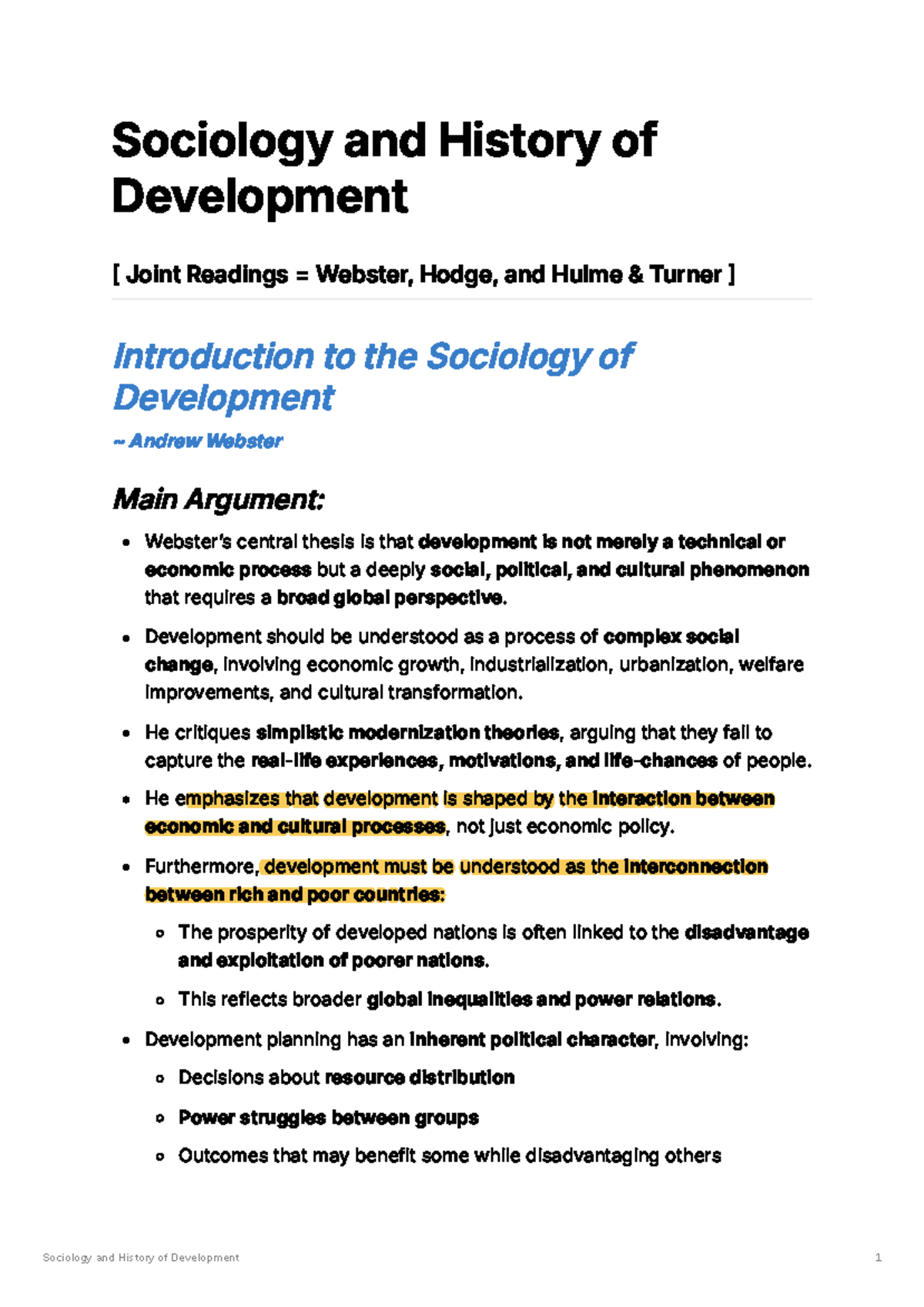Sociology 222: Summary of Development Theories and Historical Contexts ...