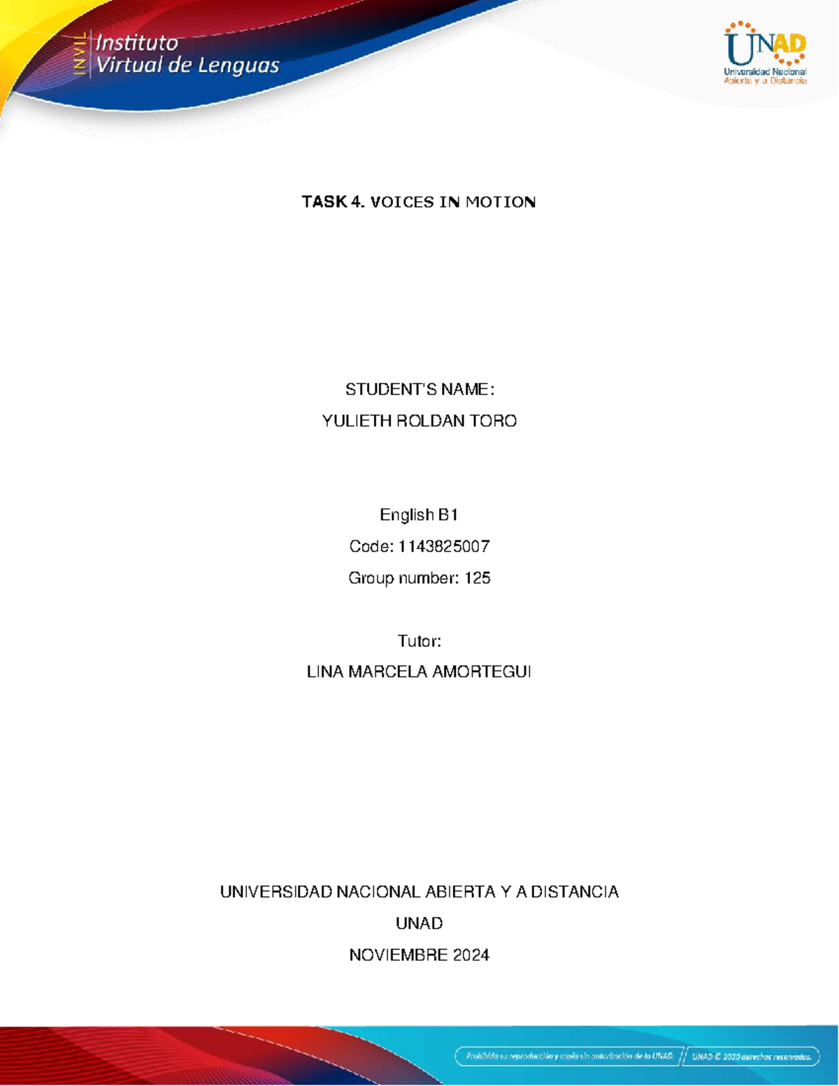 TASK 4: VOICES IN MOTION - English B1 Activity Review (1143825007 ...