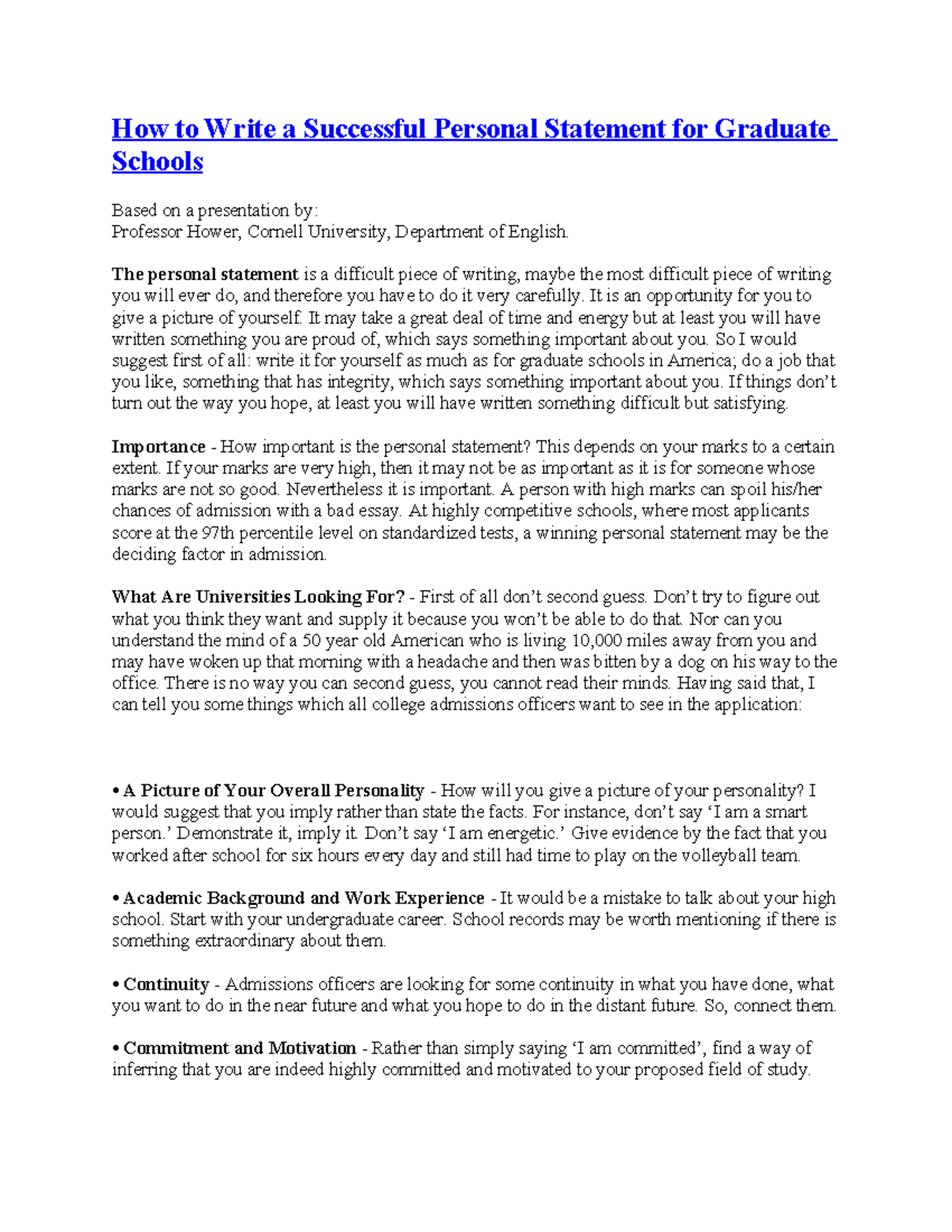 How to Write a Successful Personal Statement for Graduate Schools ...