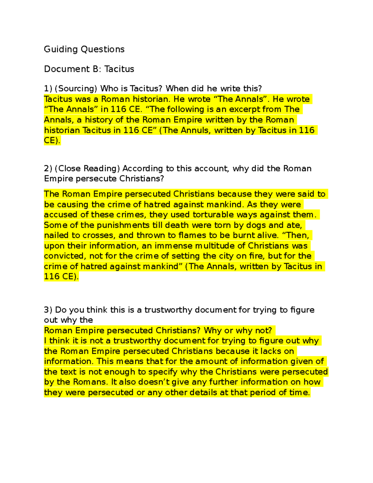 Roman Empire & Christian Persecution: DBQ Analysis & Insights - Studocu