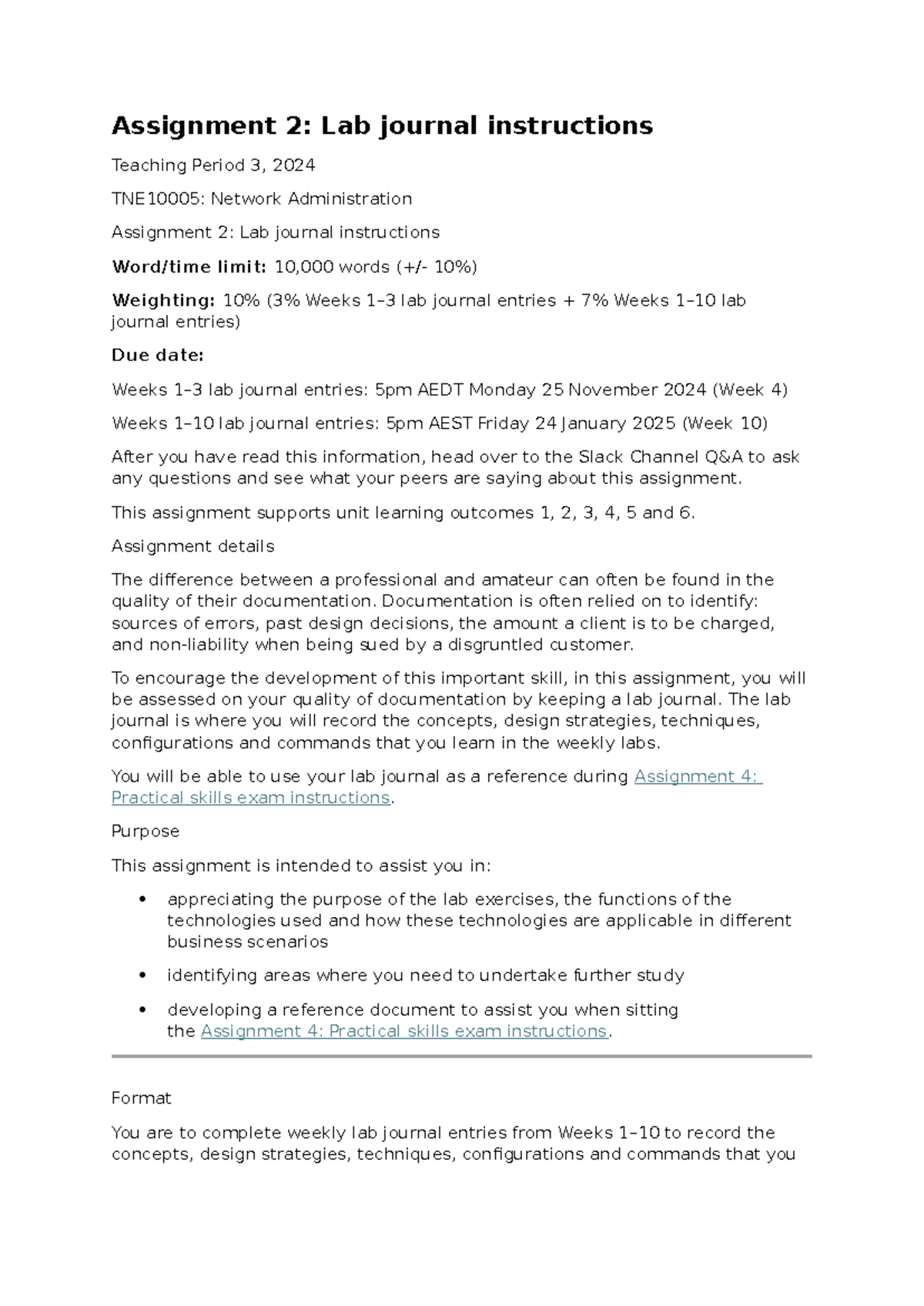 TNE10005: Assignment 2 Lab Journal Instructions for Teaching Period 3 ...