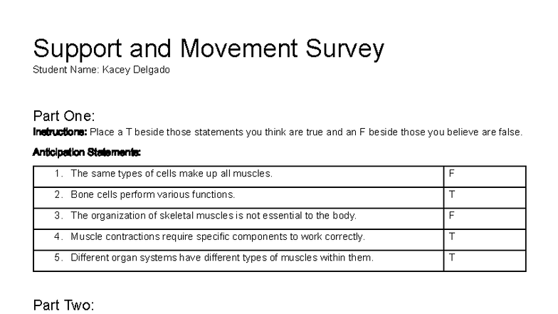Support and Movement Survey (Course Code: 200) - Student Responses ...