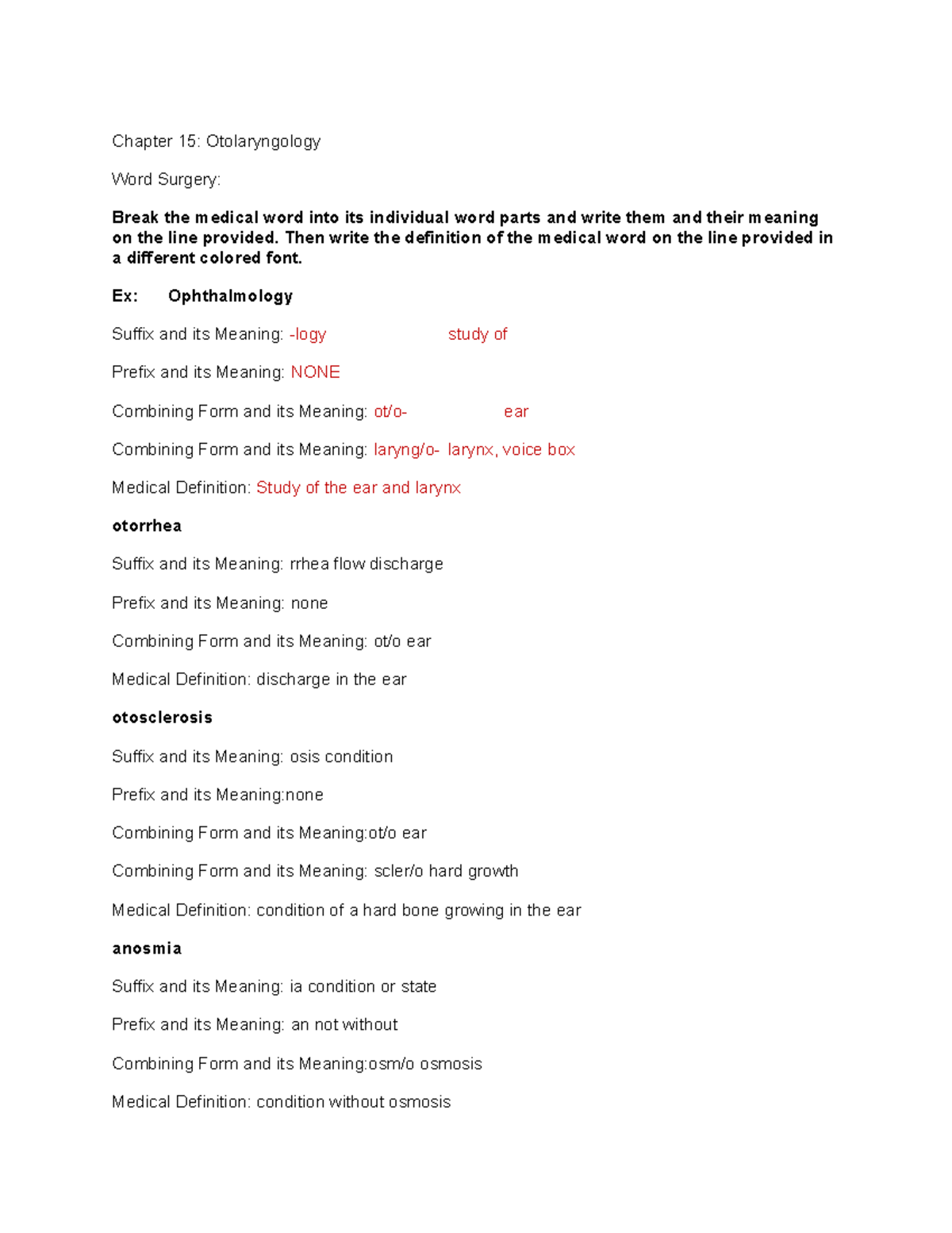 Chapter 15: Otolaryngology Word Surgery Definitions and Terms - Studocu