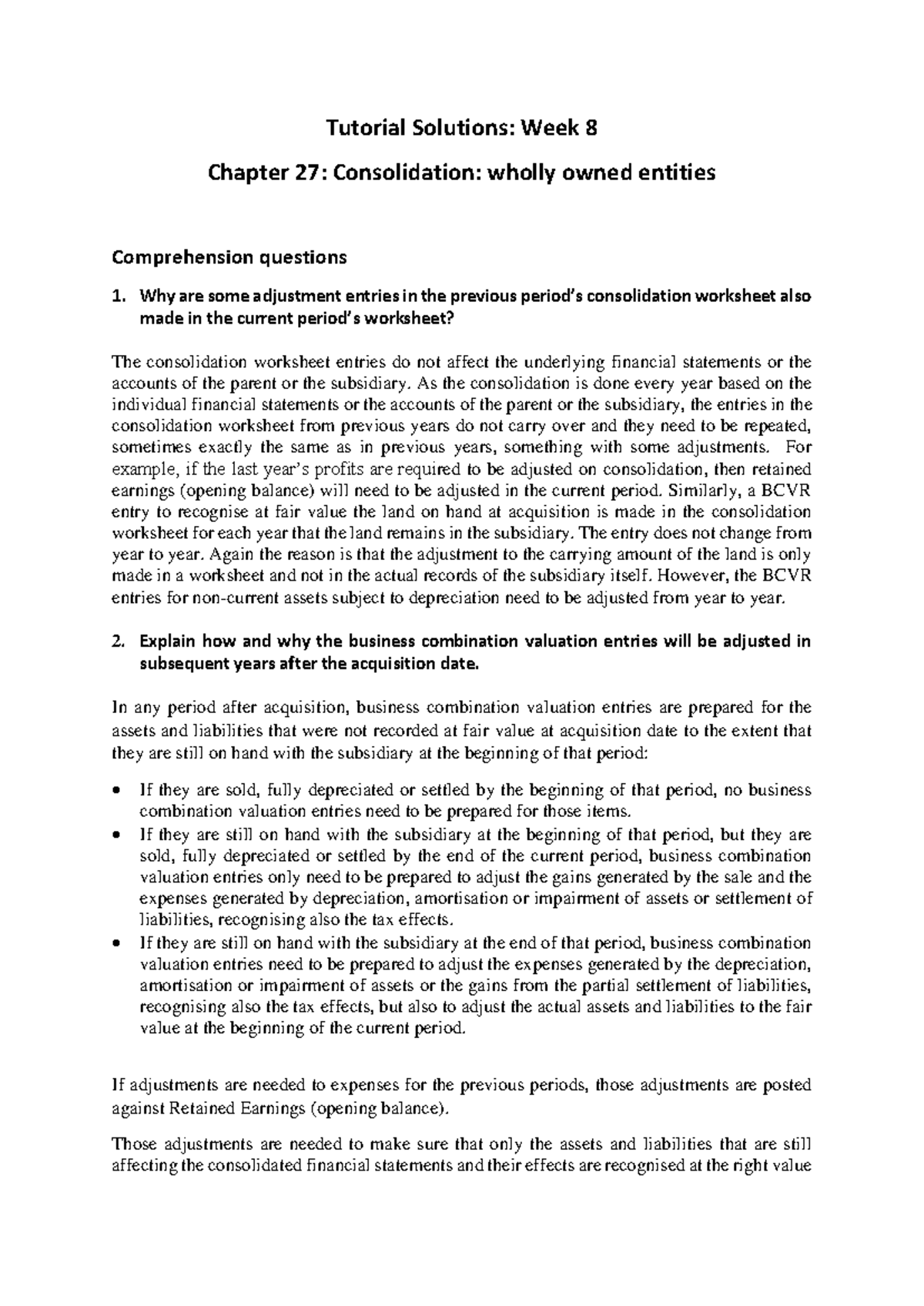 BUSN2015 S1 2019 Week 8 Tutorial Solutions-2 - Warning: TT: undefined function: 32 Tutorial ...