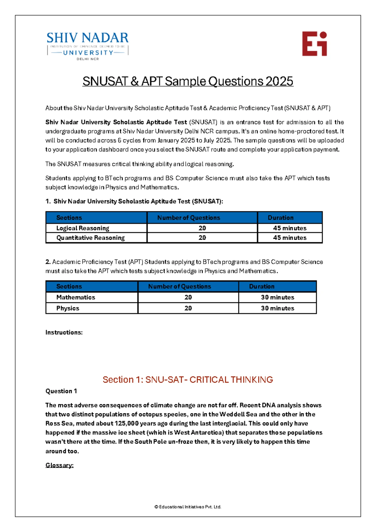 SNUSAT Sample Questions 2025 - Comprehensive Guide to Test Prep - Studocu