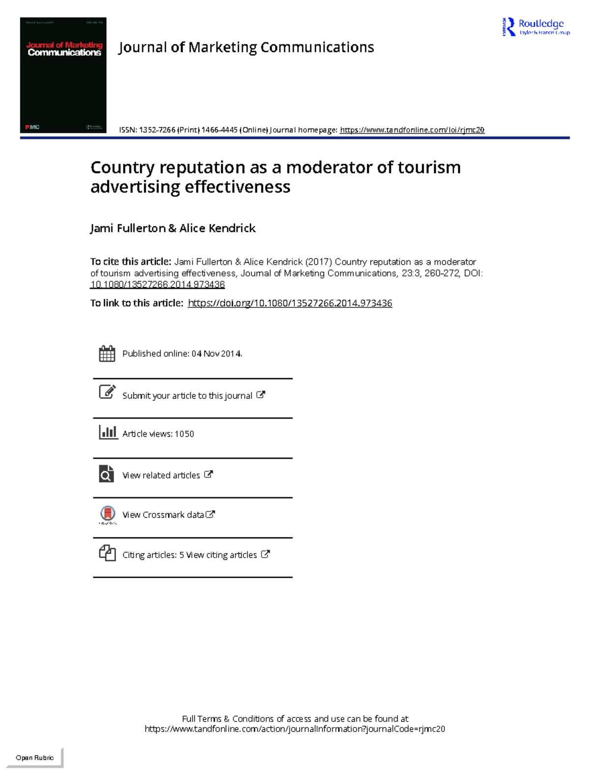 Country Reputation in Tourism Advertising: Effectiveness and Impact ...