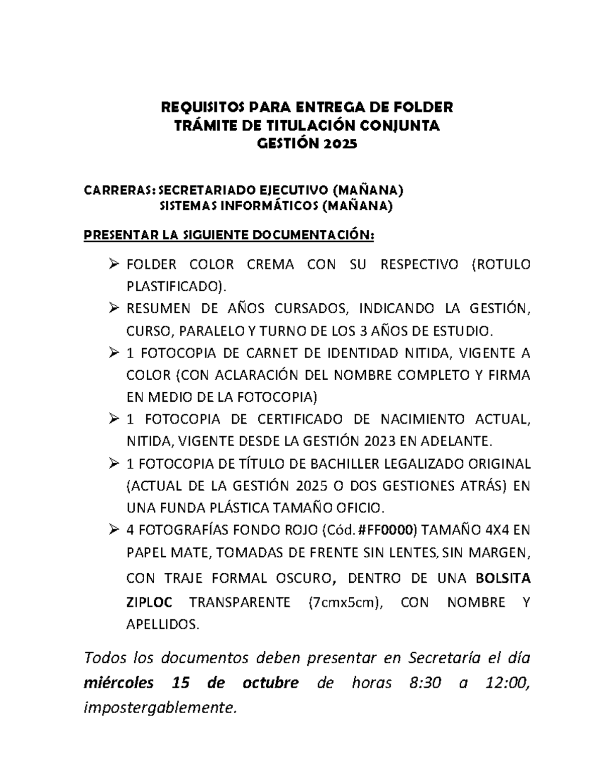 Requisitos para Trámite de Titulación Conjunta 2025 - Secretariado y ...