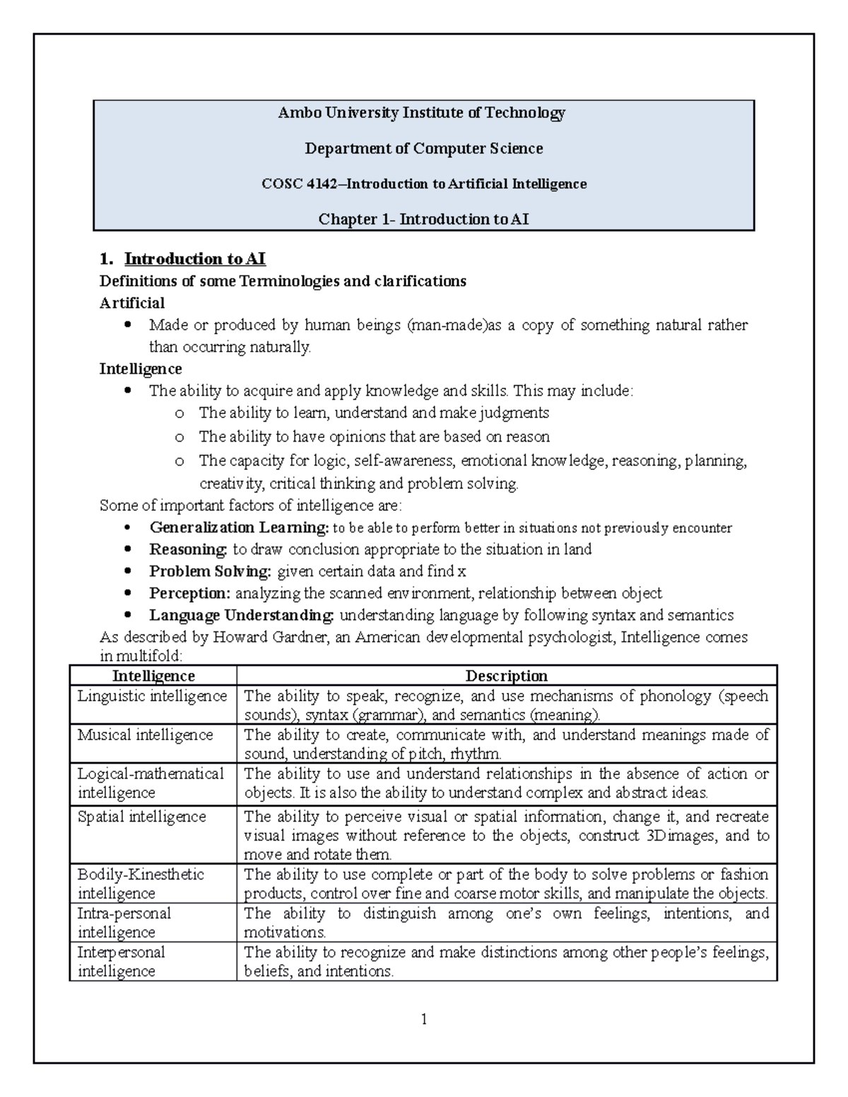 Chapter 1 - Introduction to Artificial Intelligence - Ambo University ...