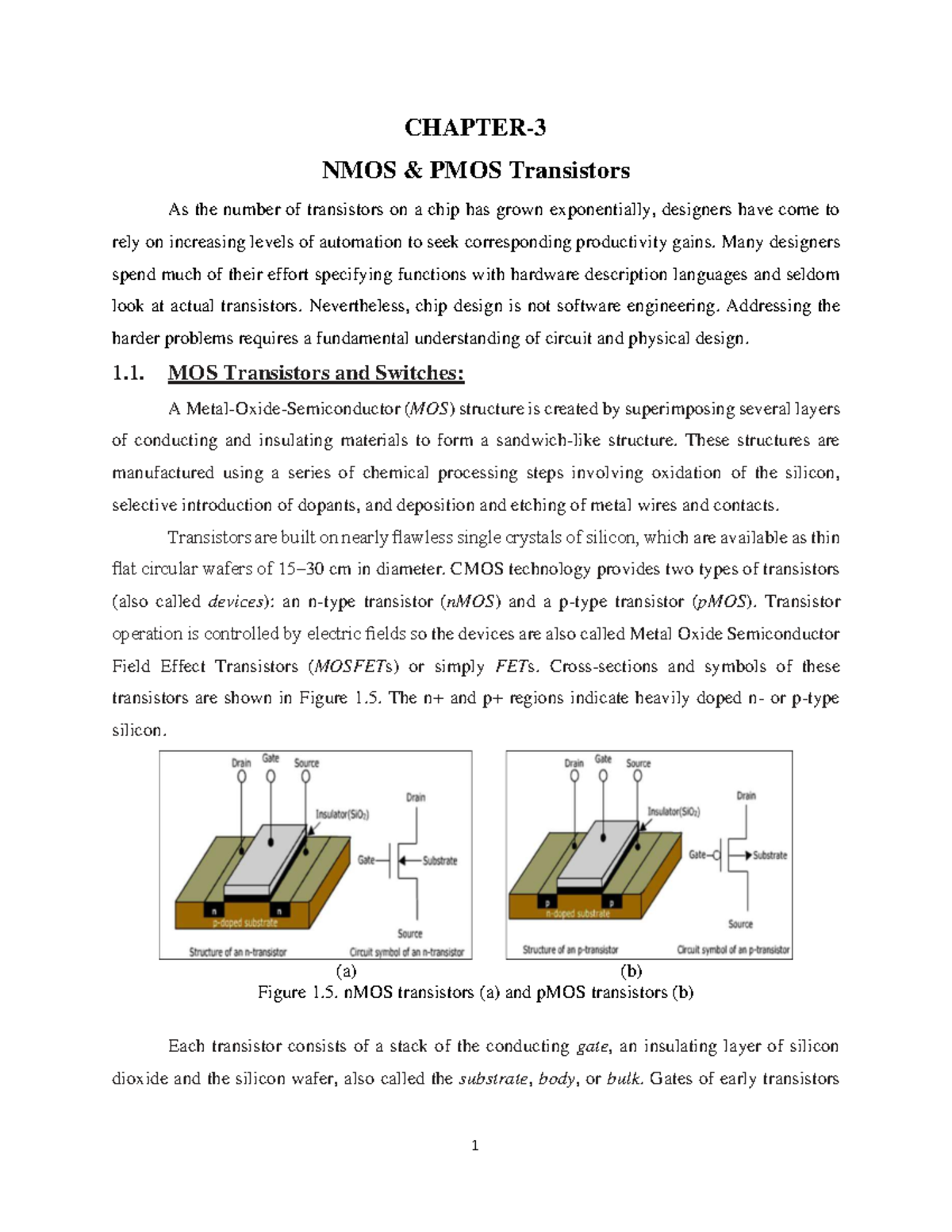 Chapter-3 CMOS Lecture Notes: Understanding NMOS and PMOS Transistors ...