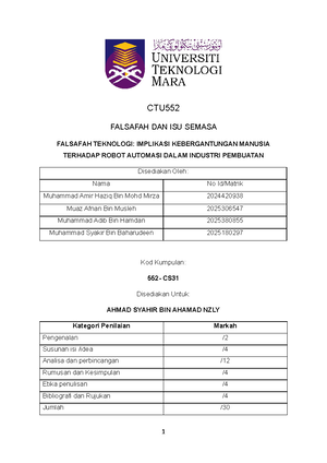 Philosophy and current issues - CTU552 - UiTM - Studocu