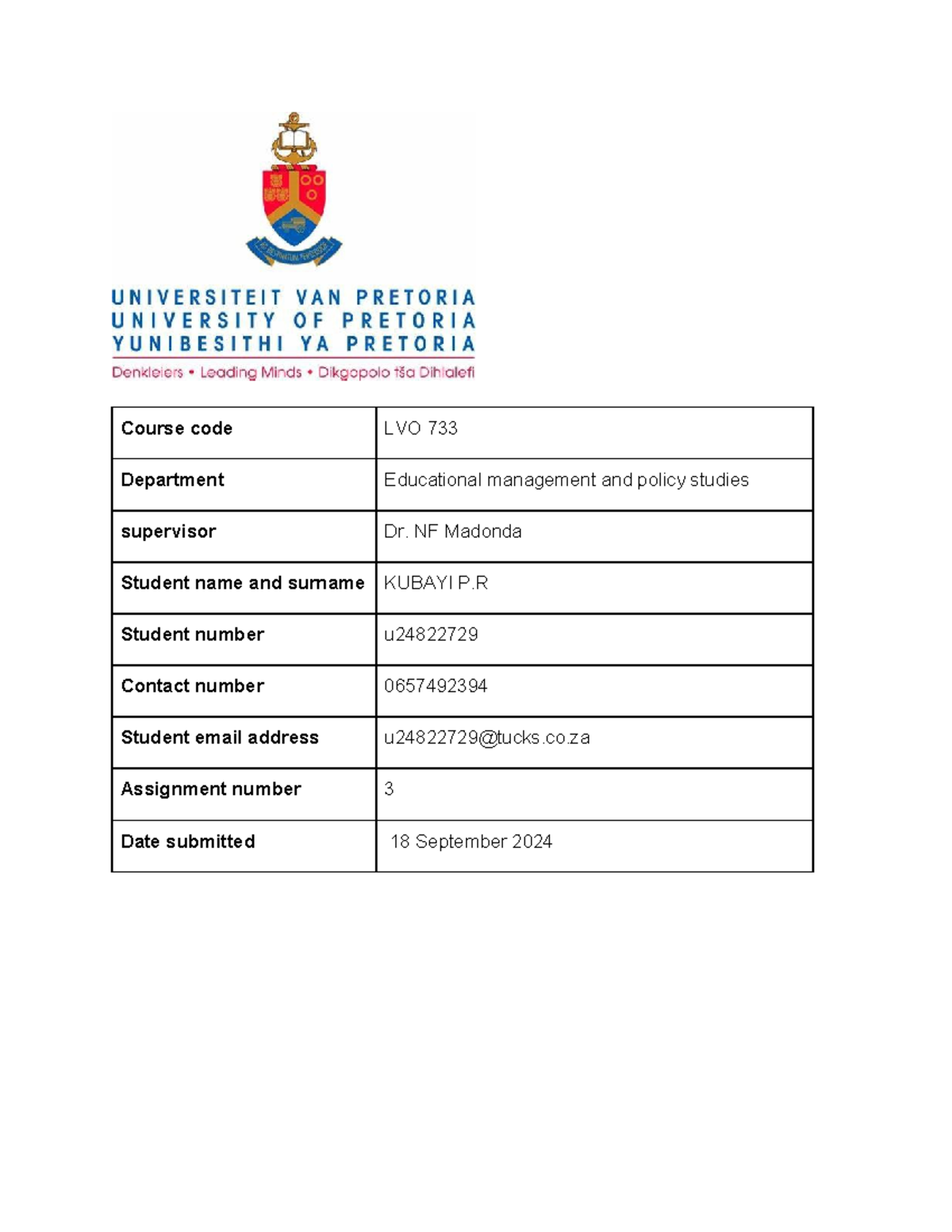 LVO 733 Assignment 3: Impact of Leadership Changes on School ...