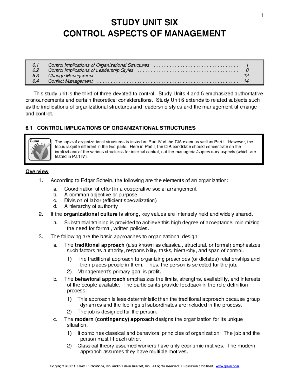 P1 Unit 6 - Control Aspects of Organizational Structures & Leadership ...