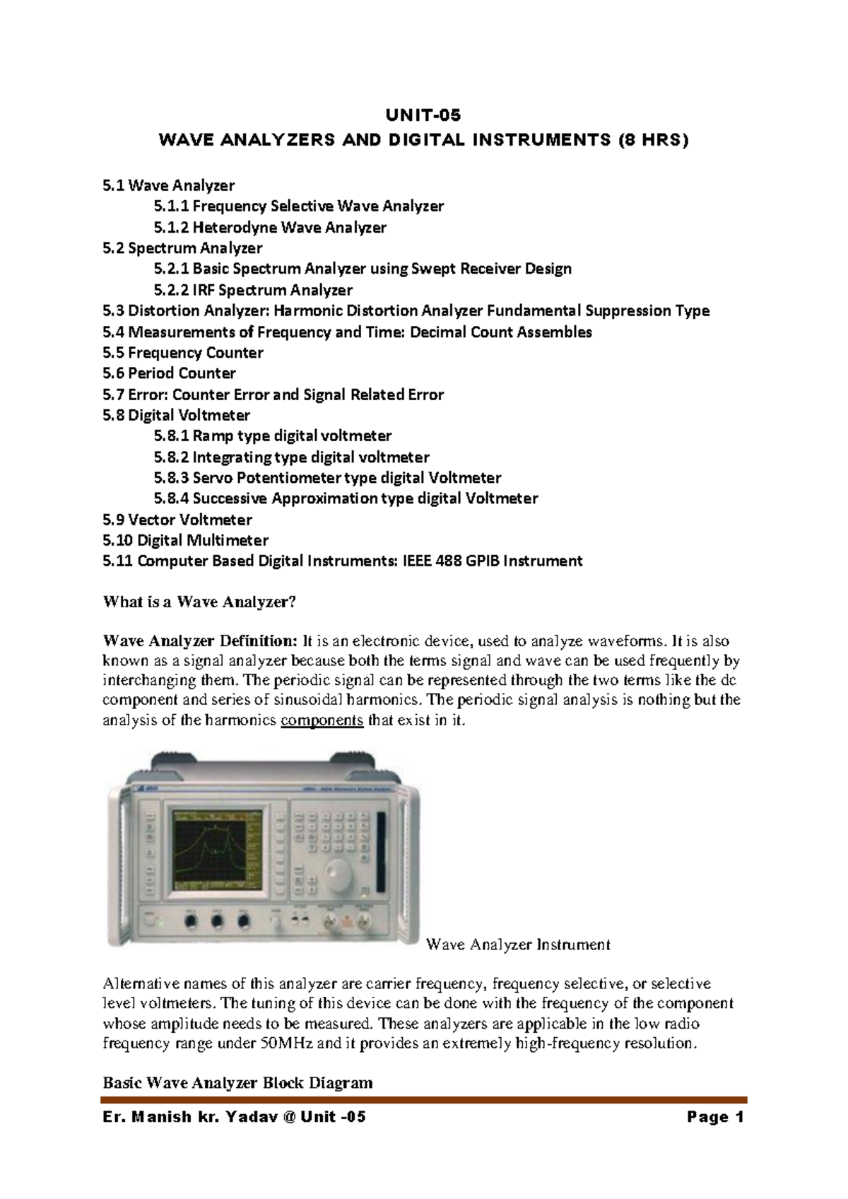 Unit 05 - Chapter 5: Wave Analyzers & Digital Instruments Overview - Studocu