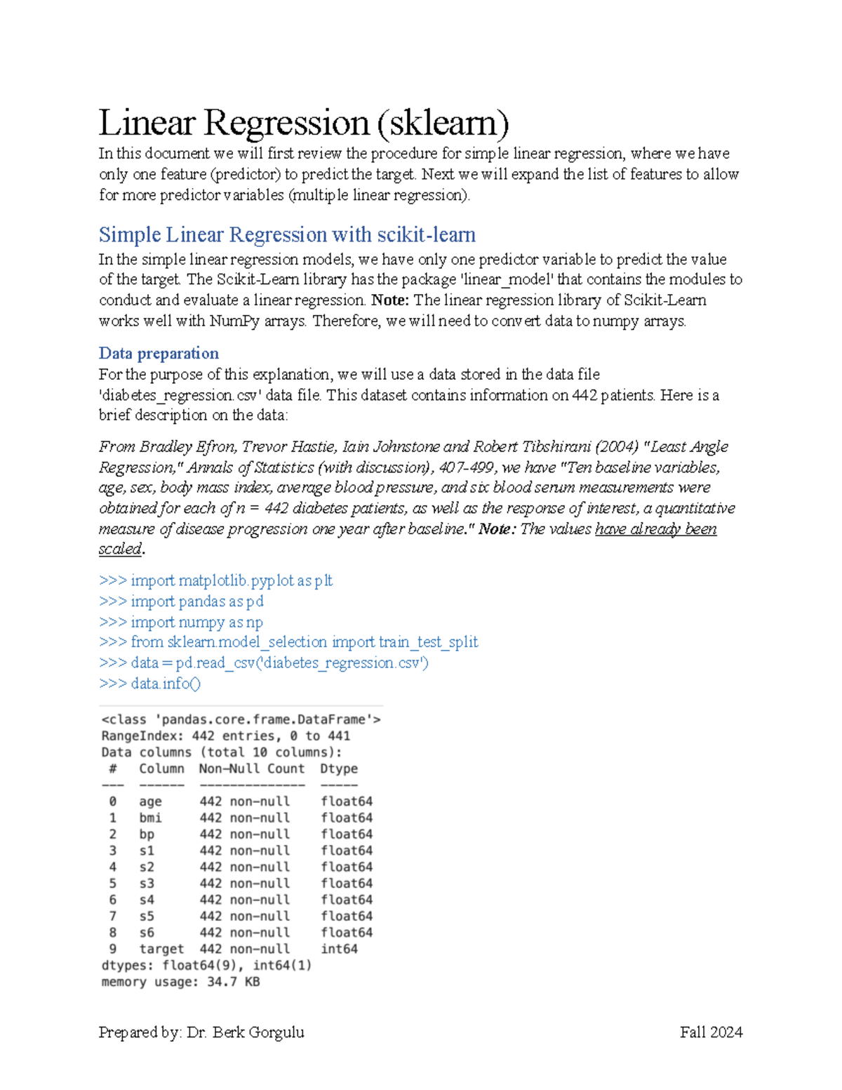 Handout - Linear Regression (sklearn) - Linear Regression (sklearn) In ...