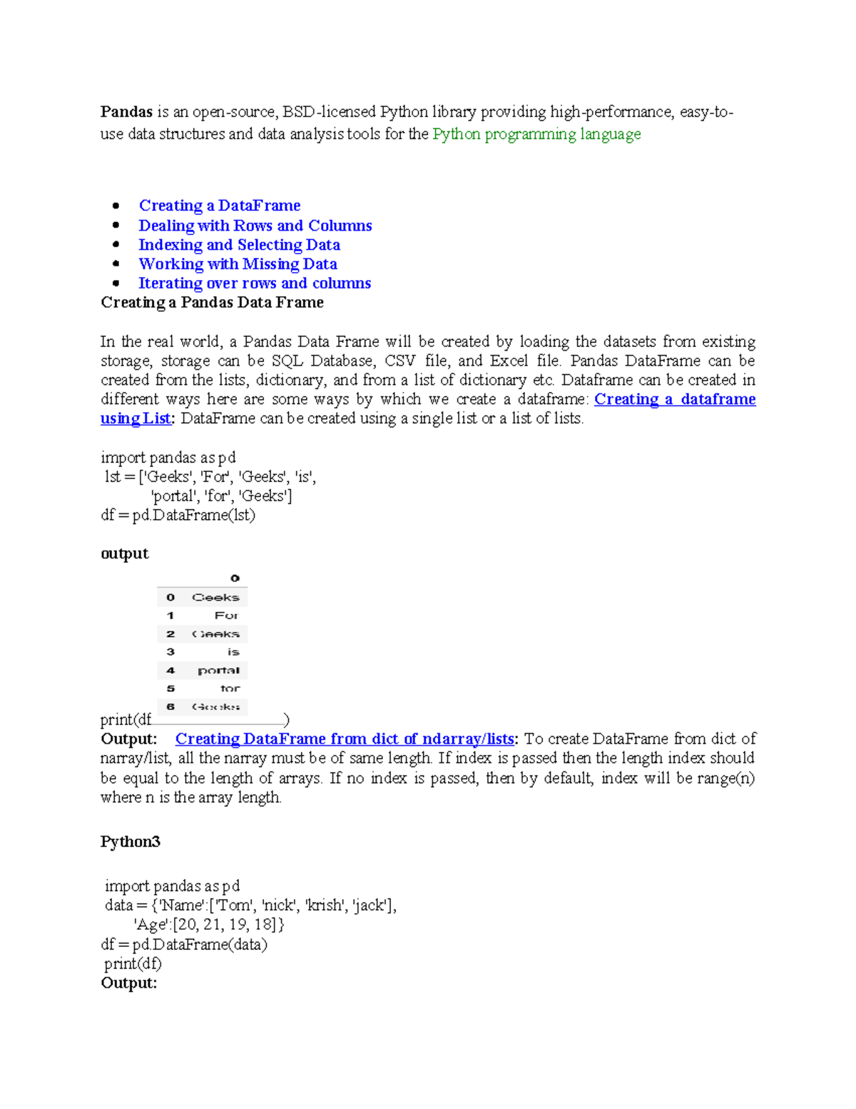 FDSA 101: Creating and Managing DataFrames with Pandas - Studocu