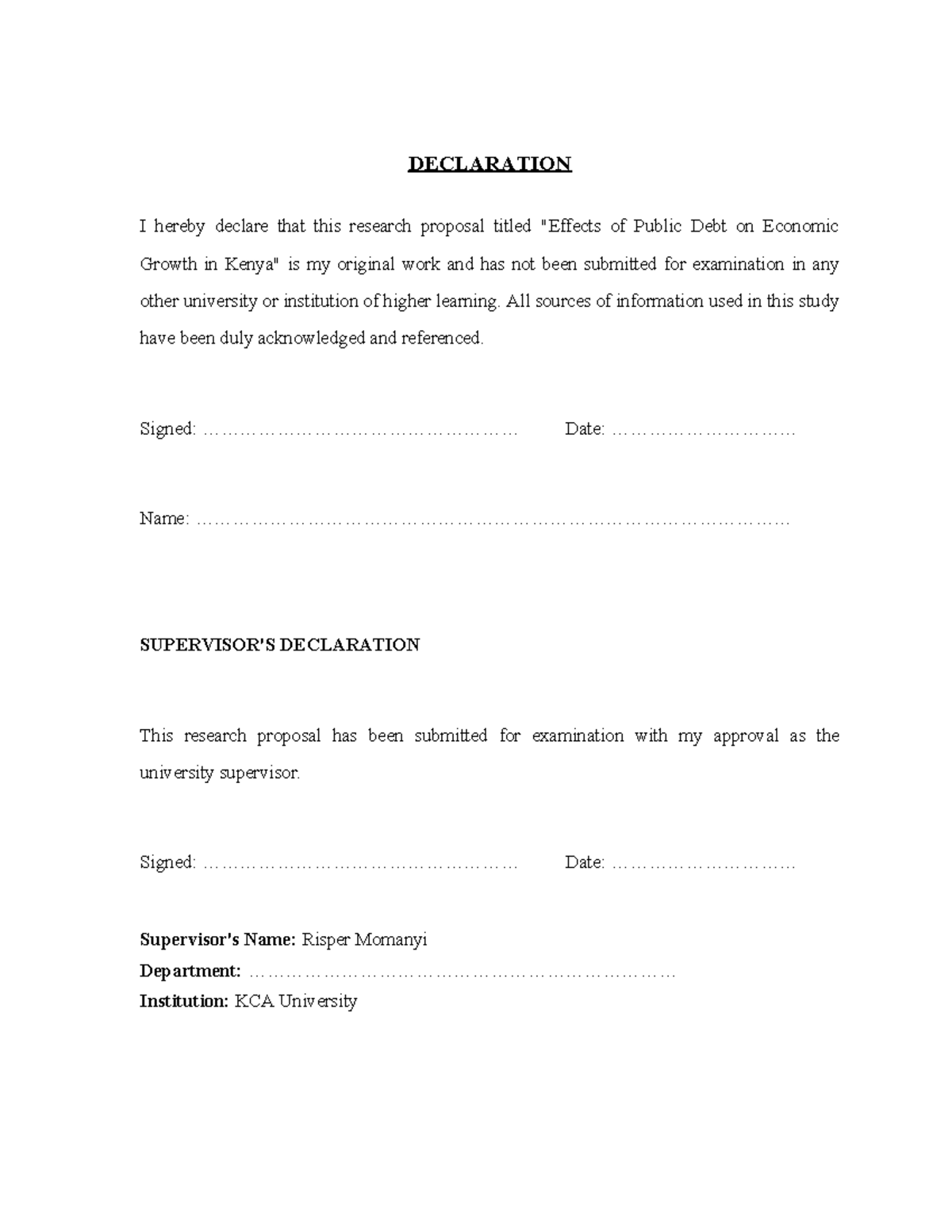Public Debt and Economic Growth: Research Proposal Declaration - Studocu