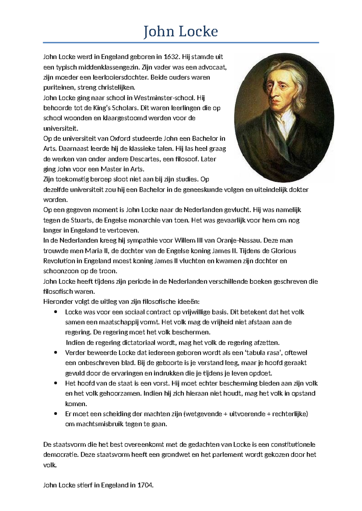 Verlichtingsfilosofen: John Locke, Montesquieu en Adam Smith - Studocu