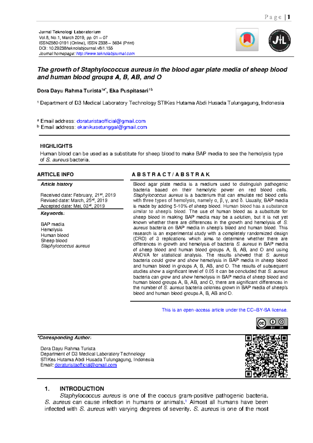 Growth and Hemolysis of Staphylococcus aureus in BAP Media: A Study on ...