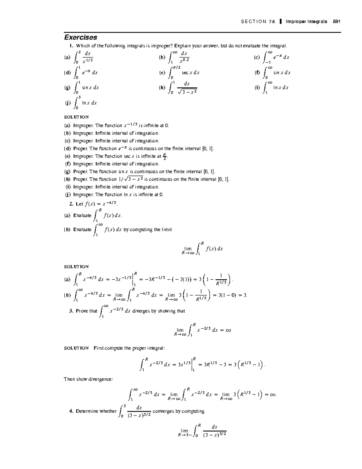 Improper Integrals Exercises and solutions - S E C T I O N 7 Improper ...