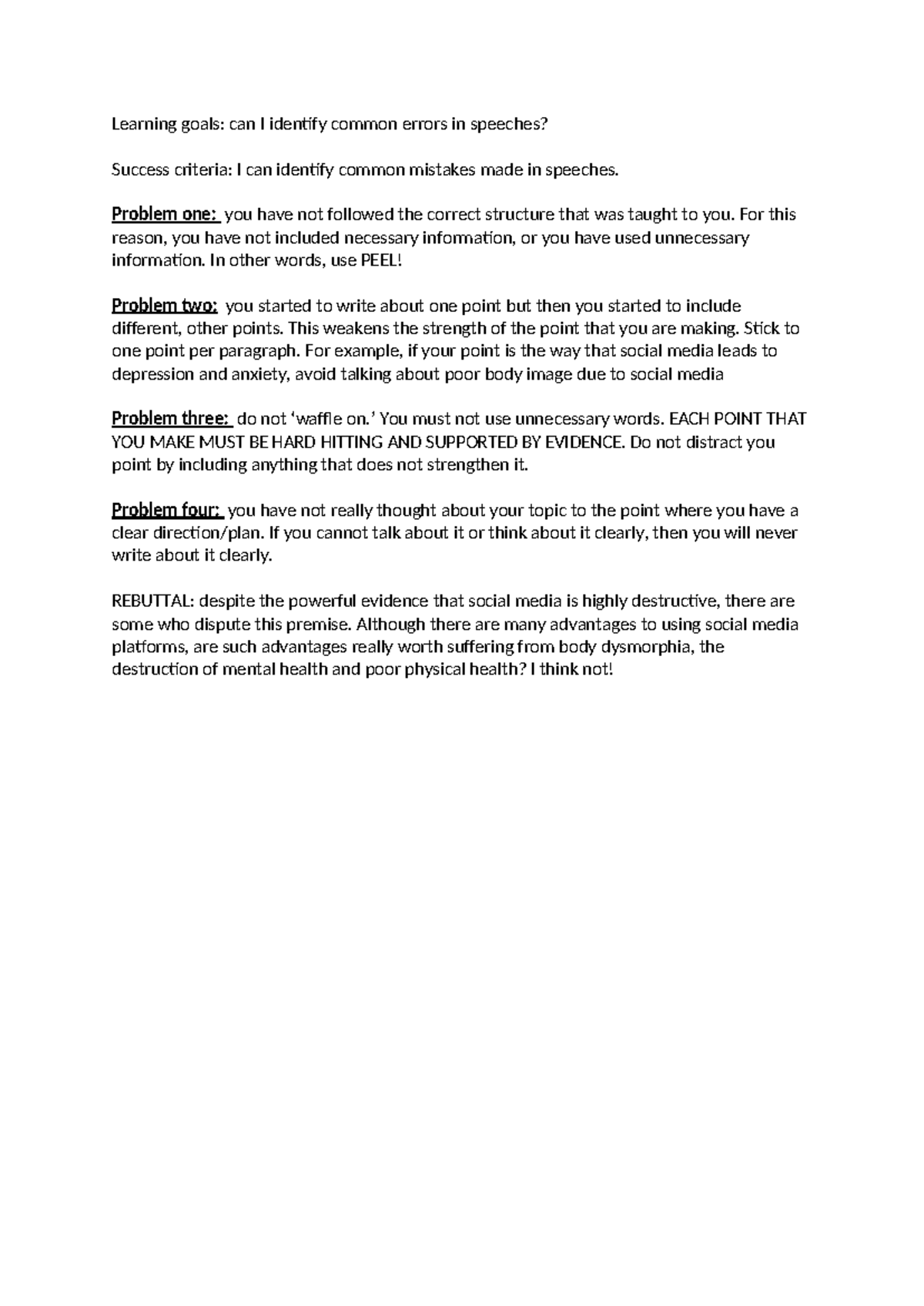 English 26:8 - Identifying Common Speech Errors and Success Criteria ...