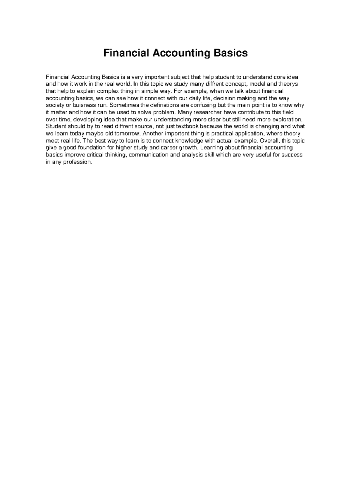 Financial Accounting Basics: Key Concepts and Applications - Studocu