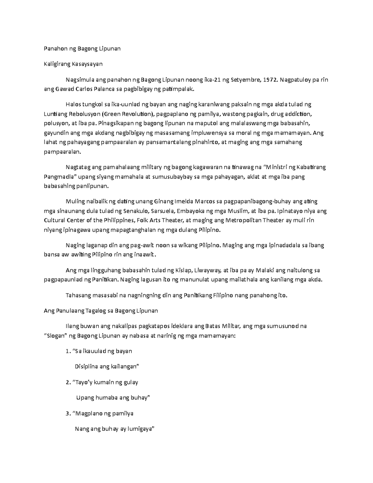 Module 10 - Panitikan sa Panahon ng Bagong Lipunan: Isang Pagsusuri ...