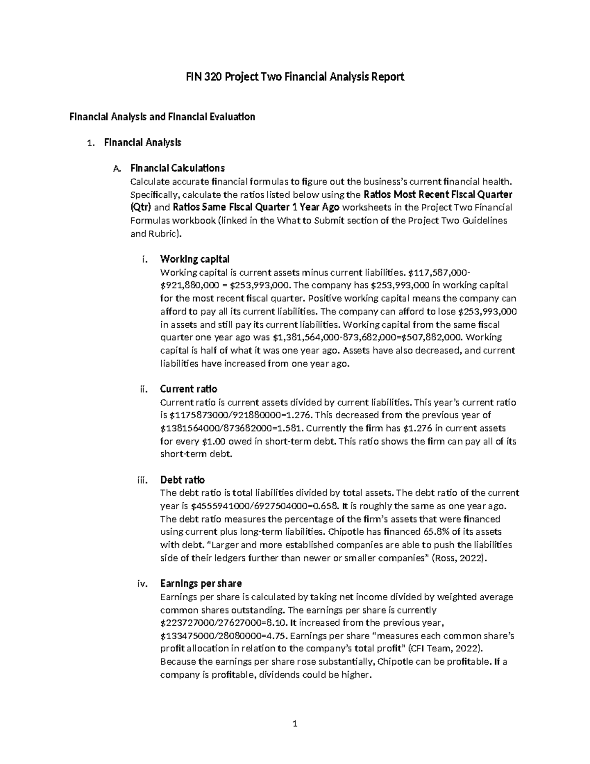 FIN 320 Project Two Financial Analysis Report - Financial Analysis A ...