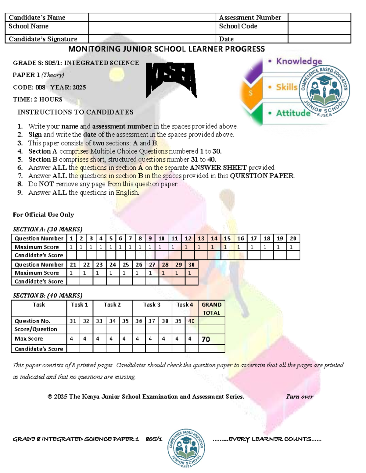 Grade 8 Integrated Science Paper 1 - Assessment Notes - Studocu