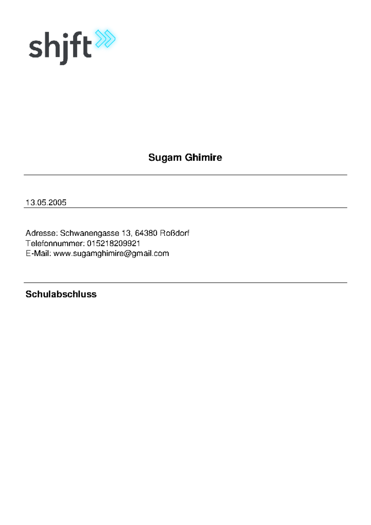Sugam-ghimire - sssd - Derecho - Sugam Ghimire 13. Adresse ...