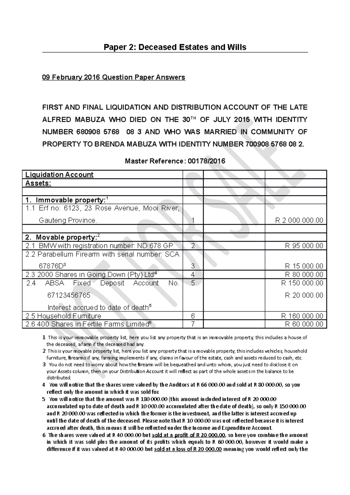 Paper 2 Liquidation and Distribution Account - Paper 2: Deceased ...