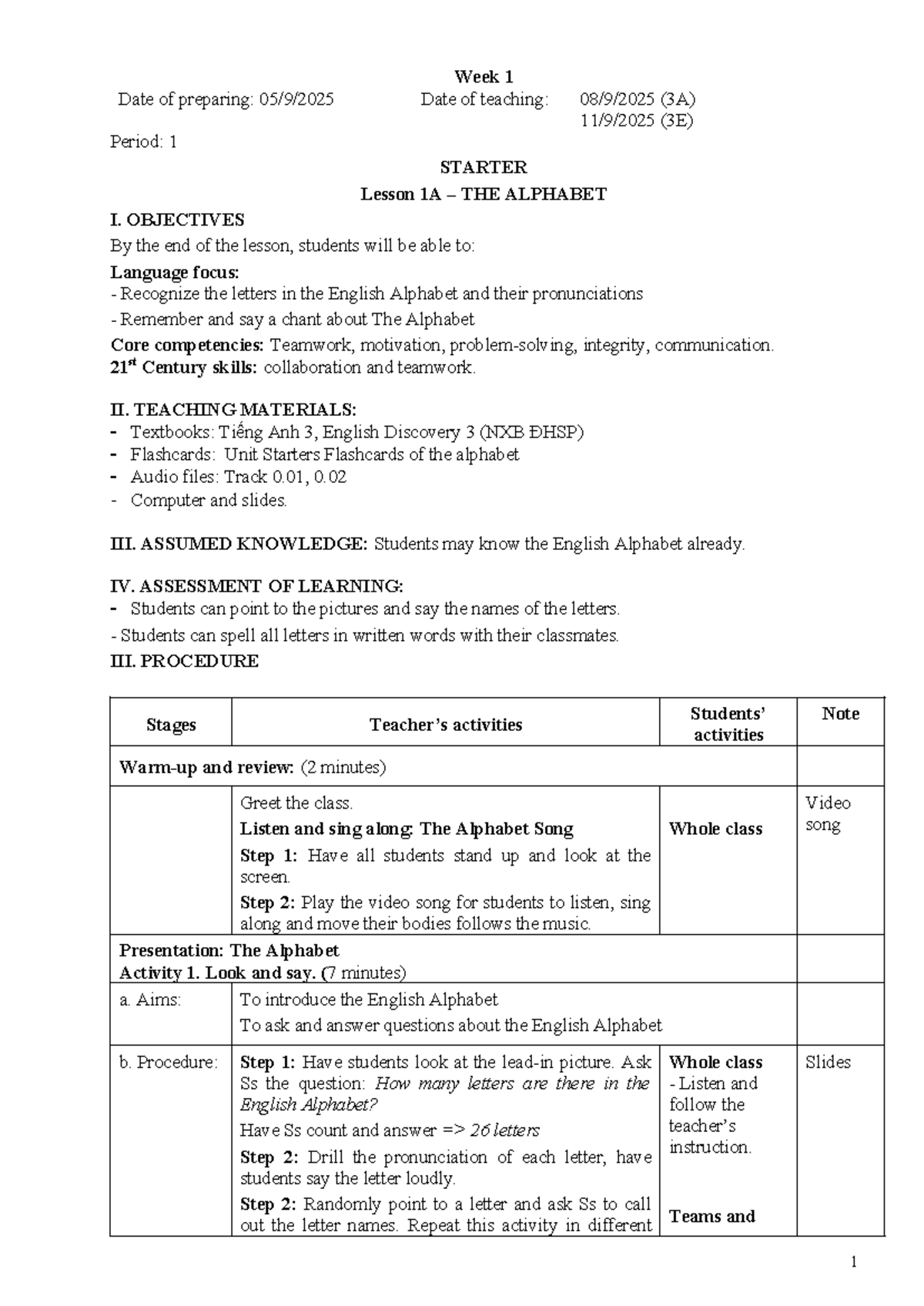 GA3 Lesson Plan: Week 1 - The Alphabet Activities for Primary Students ...