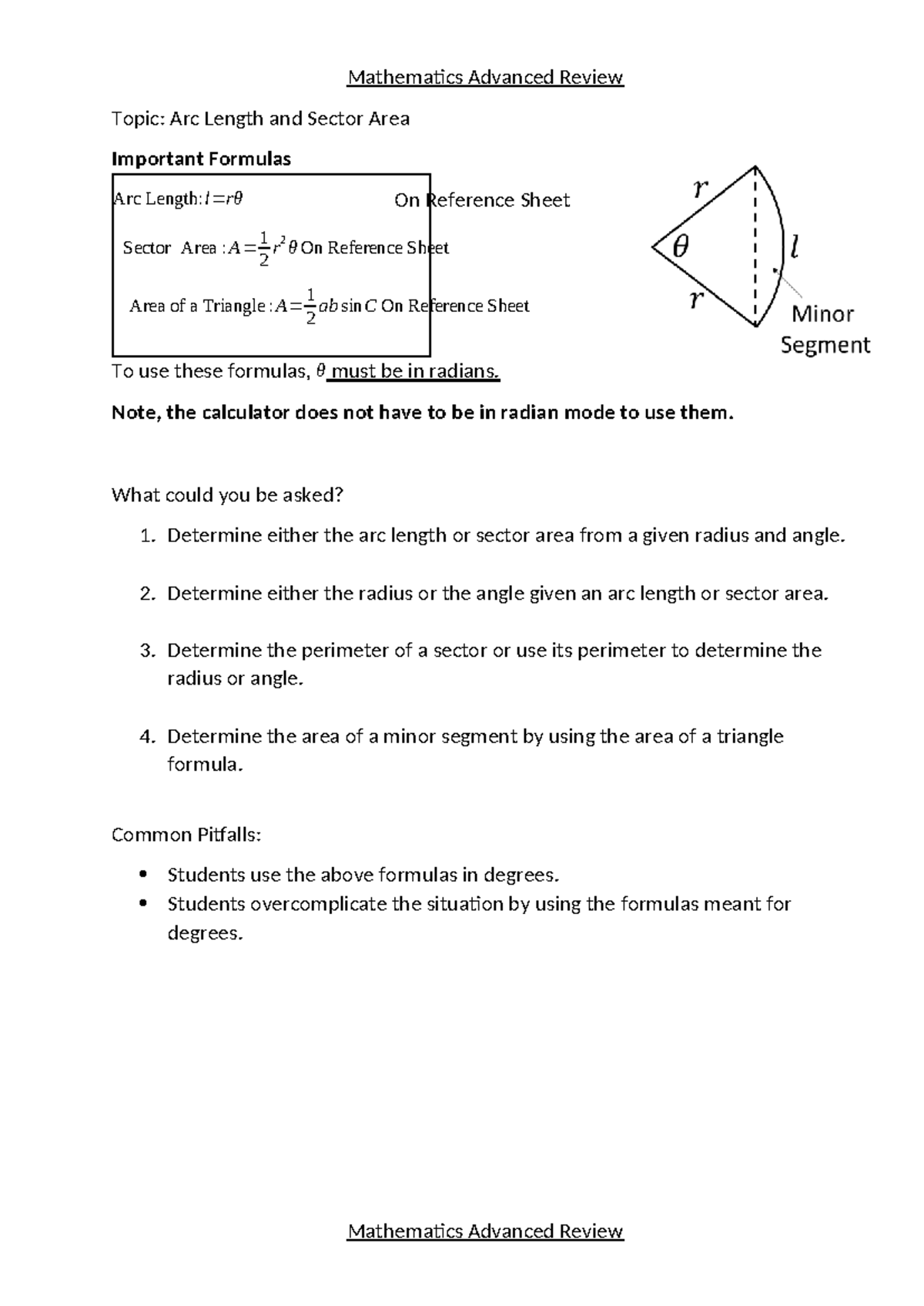 Mathematics Advanced Review: Key Topics and Important Formulas - Studocu