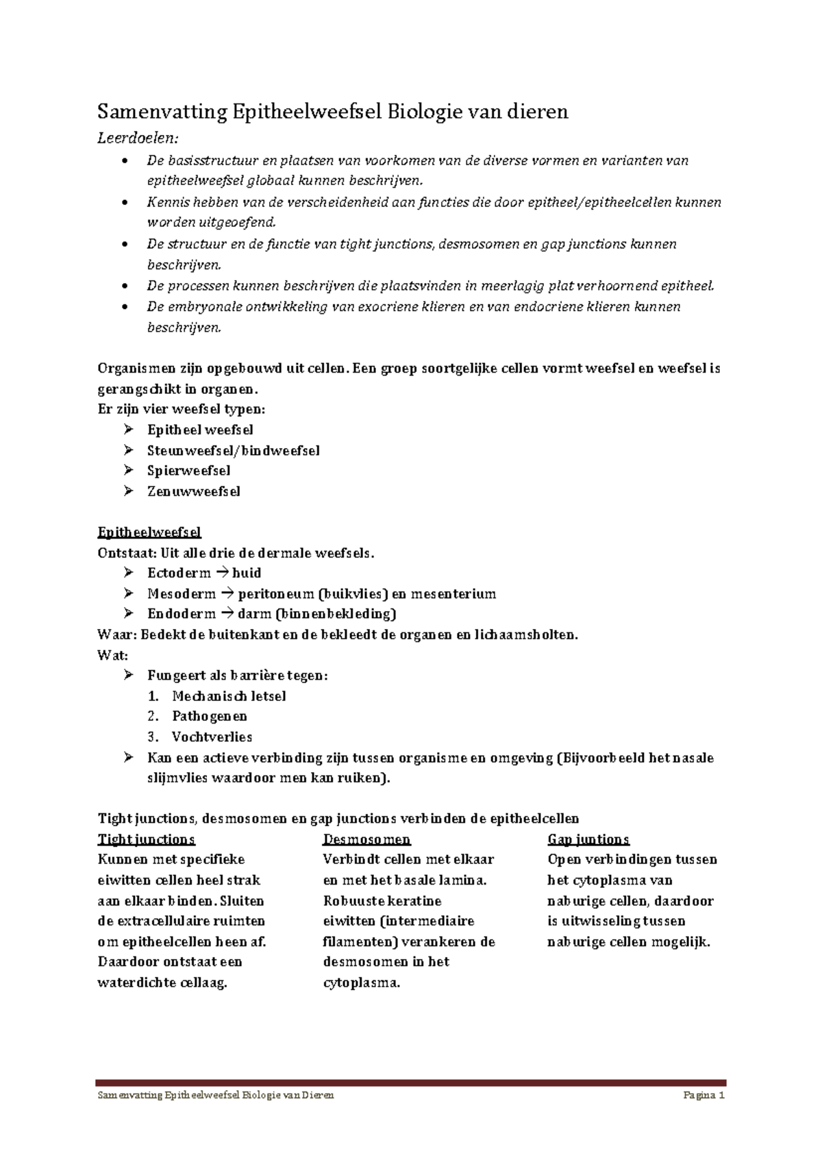 Samenvatting Biologie van dieren: Epitheelweefsel - Samenvatting ...