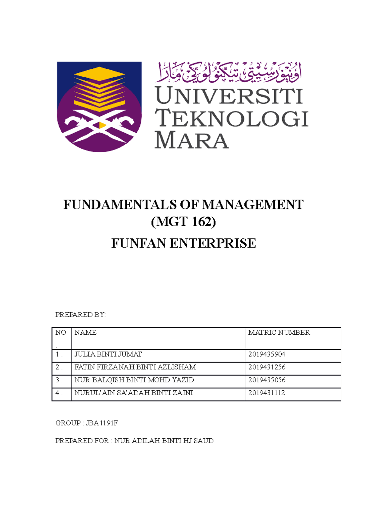 Assignment MGT162 - fundamental of management - FUNDAMENTALS OF ...