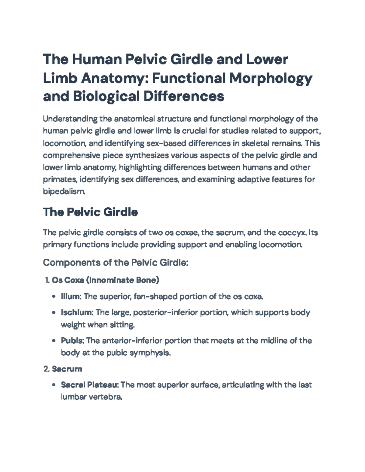 Pelvic Girdle and Lower Limb Anatomy: Functional Morphology Insights ...