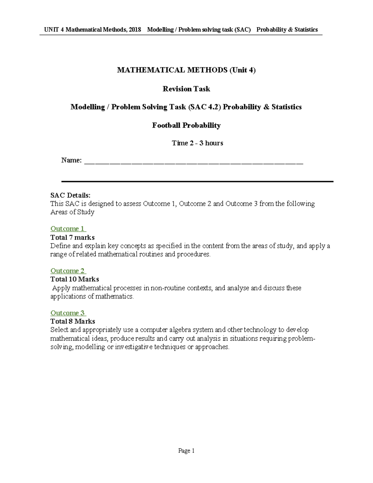 Mathematical Methods (Unit 4) SAC 4.2 Probability Revision Task - Studocu