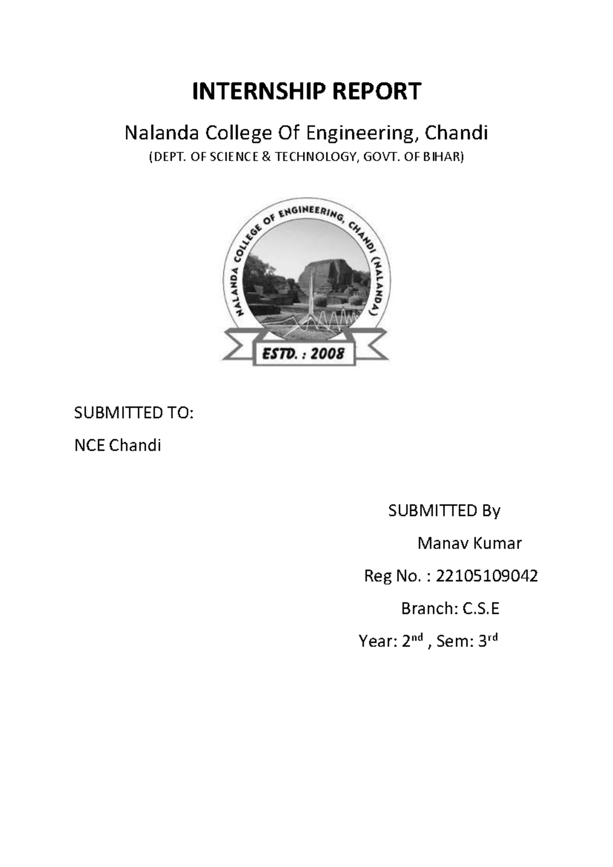 Internship Report: Python Programming with DSA - Manav Kumar, NCE Chandi - Studocu