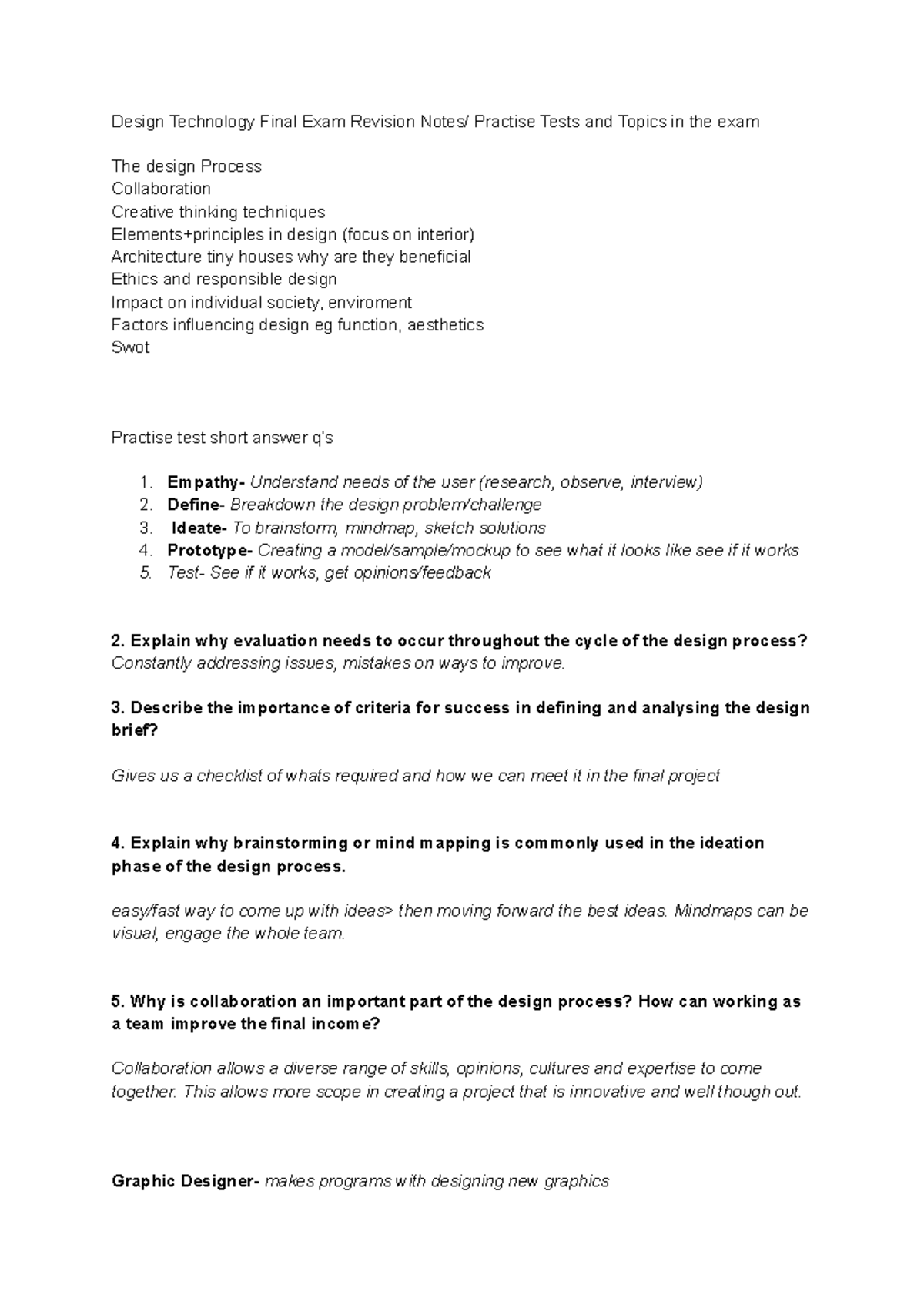 Design Technology - Final Exam Revision: Key Topics & Practice Tests ...