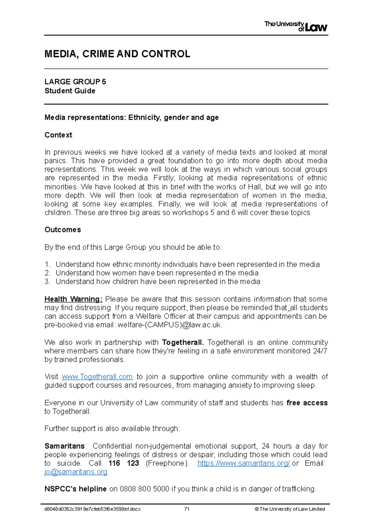 Media Crime LG5 - MEDIA, CRIME AND CONTROL LARGE GROUP 5 Student Guide ...