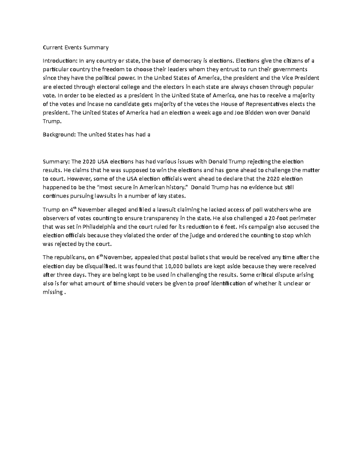 Current Events Summary: Analysis of the 2020 USA Election Controversies ...