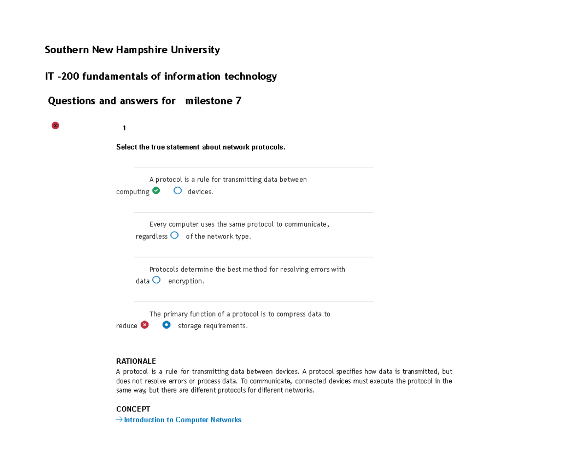 IT-200 Milestone 7 Q&A: Fundamentals of Information Technology - Studocu