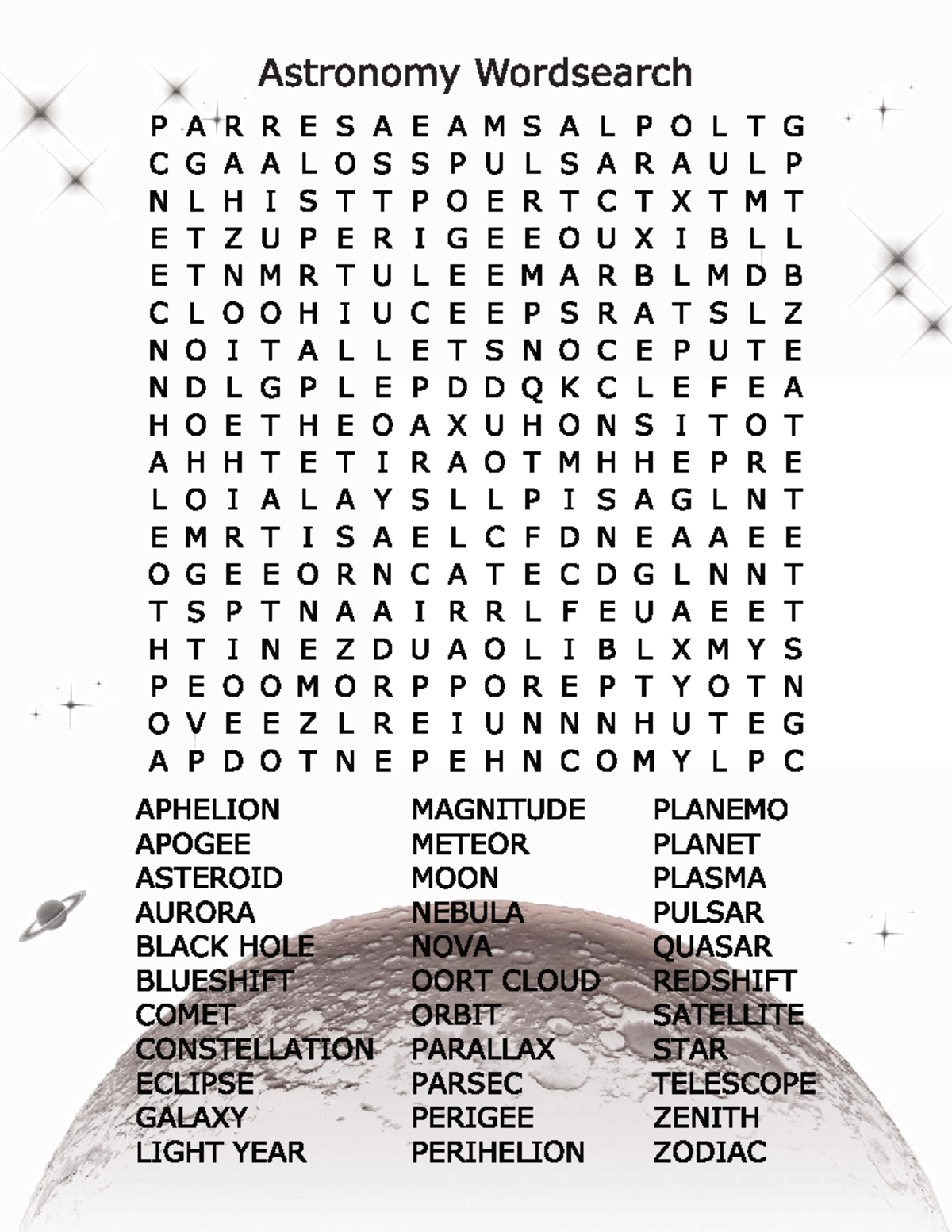 Astronomy Wordsearch Puzzle: Key Terms & Concepts - Studocu