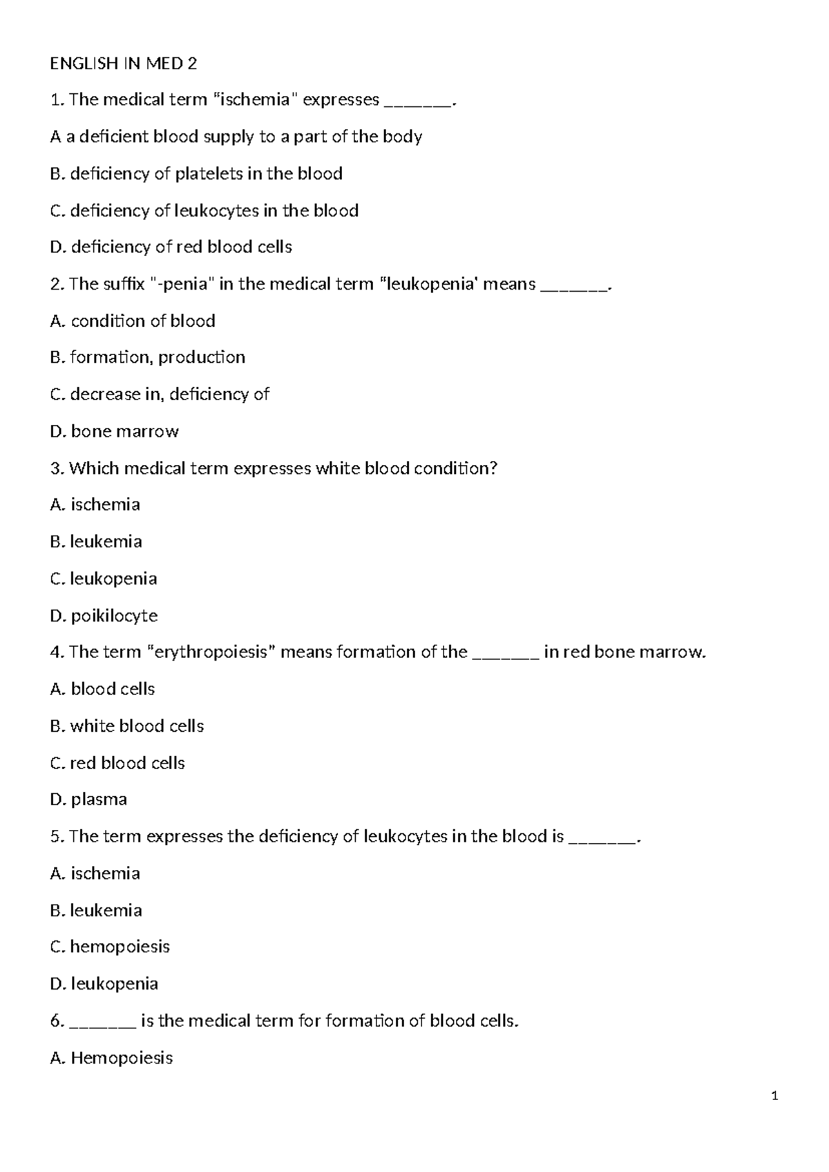 ENGLISH IN MED 2 - Final Test Sample 1 - Studocu