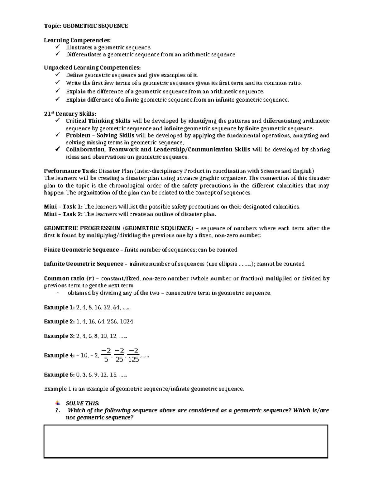 Geometric Sequence Study Guide - MODULE GJC 10 4 - Studocu