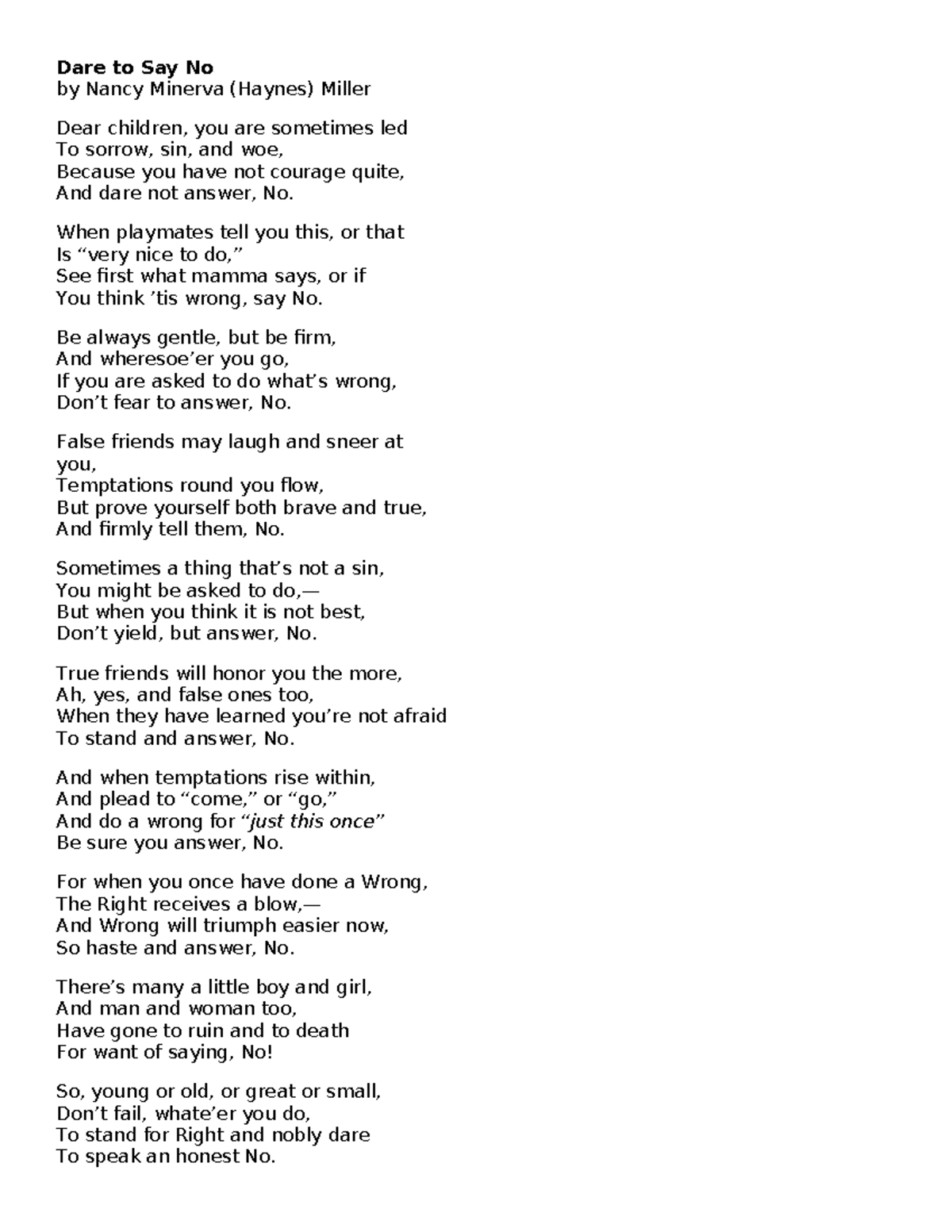 Speech Choir Pieces: "Dare to Say No," "If I Were a Voice," and "A ...