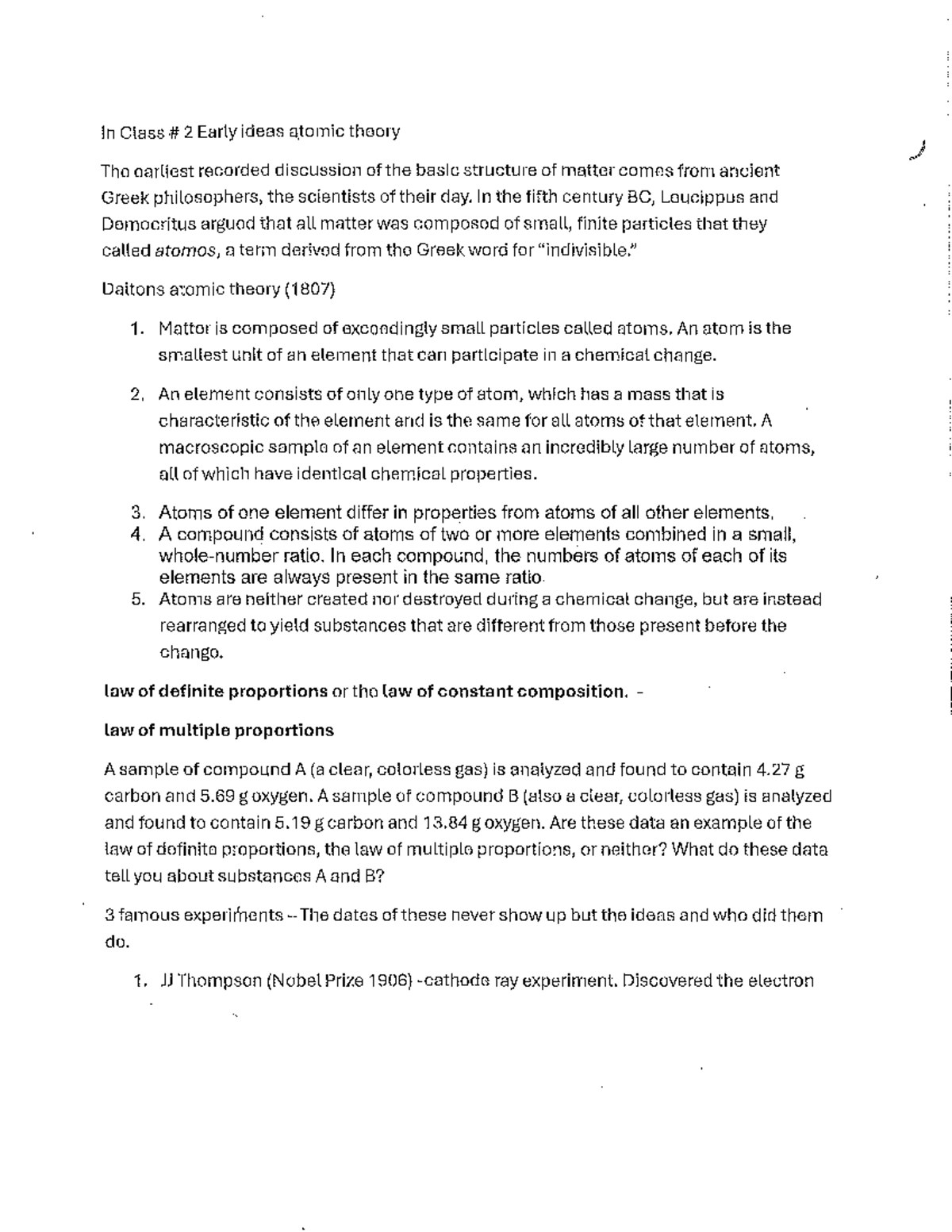 In Class 2: Early Ideas of Atomic Theory and Key Experiments - Studocu