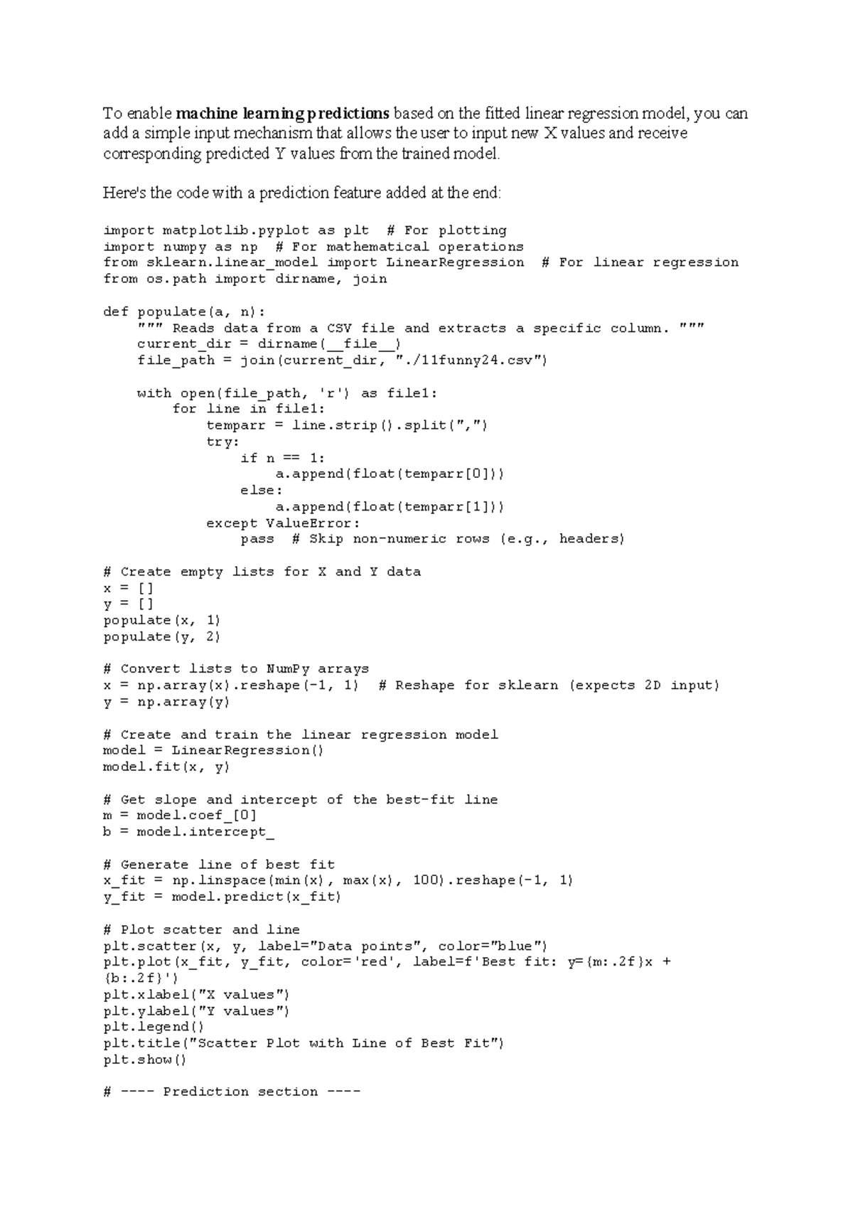 Linear Regression Activity - 2: Predictions and MSE Analysis - Studocu