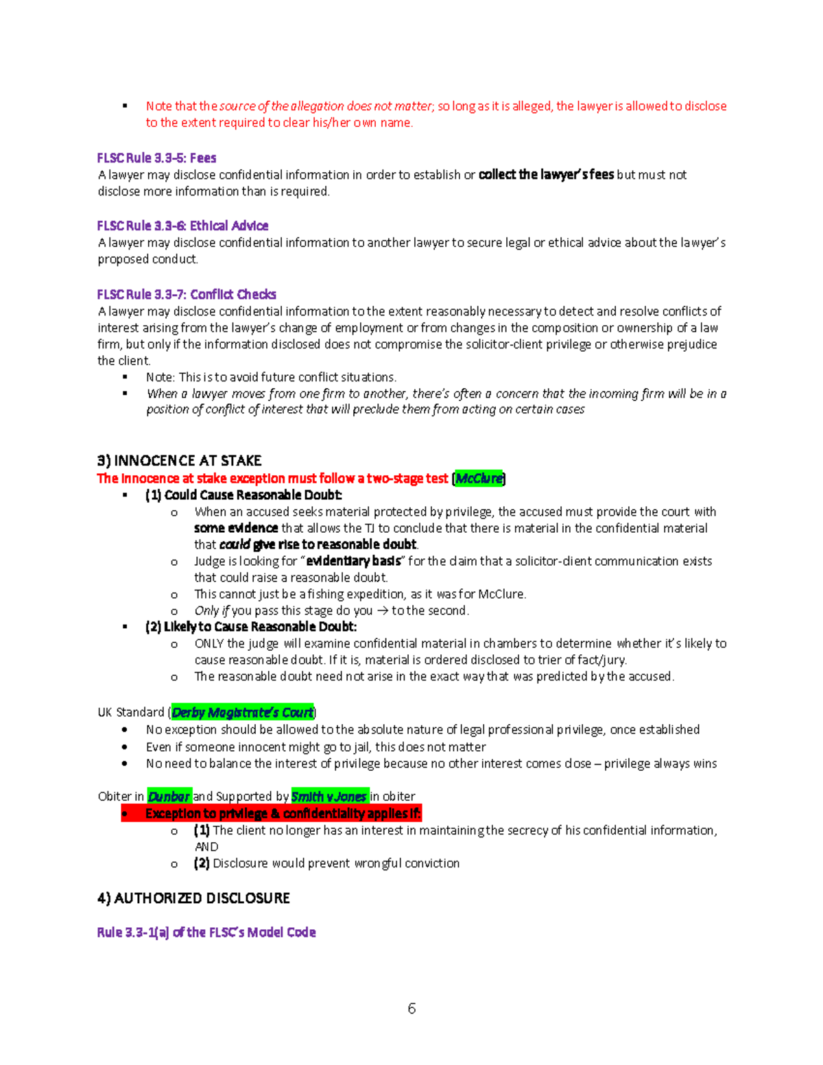 FLSC Rules on Confidentiality and Authorized Disclosure: Summary Notes ...