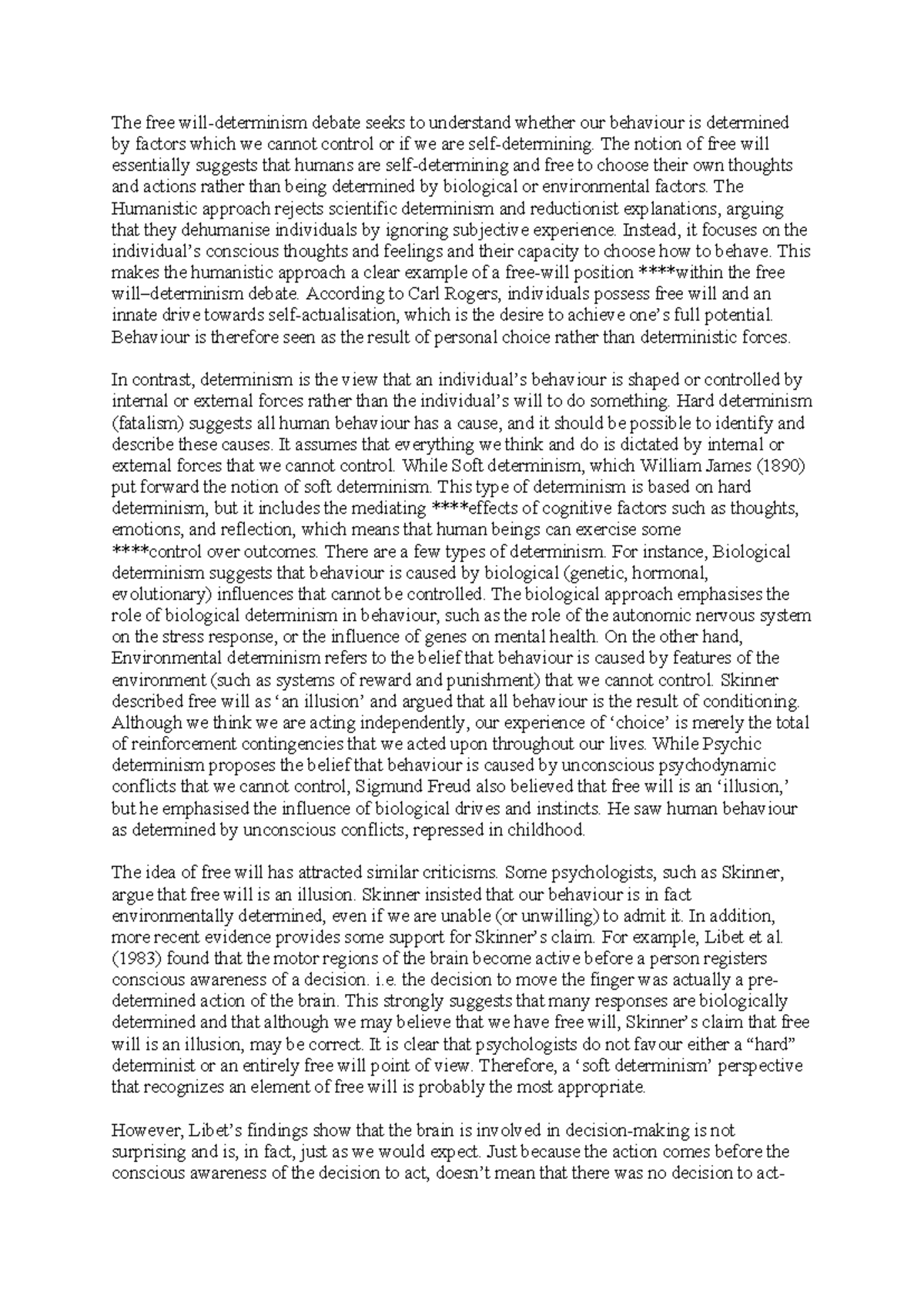 PSY101: Free Will vs. Determinism - A Comprehensive Analysis - Studocu